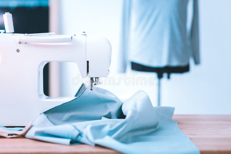 View of Sewing Machine Standing on Table with Piece of Textile Stock ...