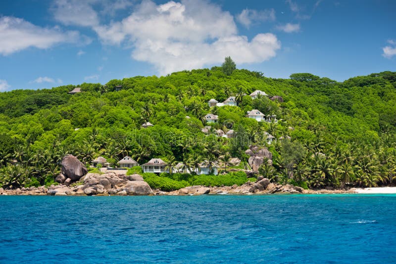 View of Seychelles Coastline with Houses in the Forest Stock Photo ...