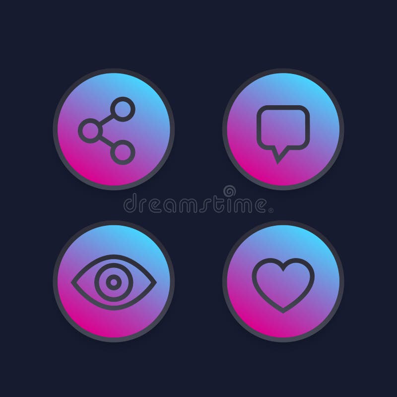 View, Like, Share, Comment Linear Icons Stock Vector - Illustration of ...
