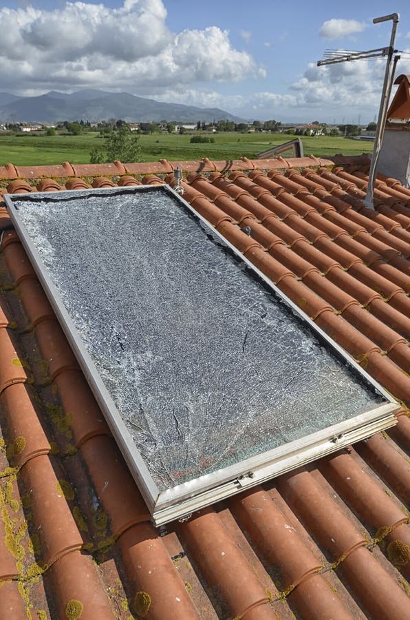 Shattered Solar Panels Caused by Lightning Strike Stock Image - Image ...