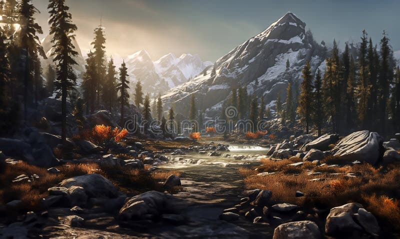 View of Shell Lake in the Sierra Stock Illustration - Illustration of ...