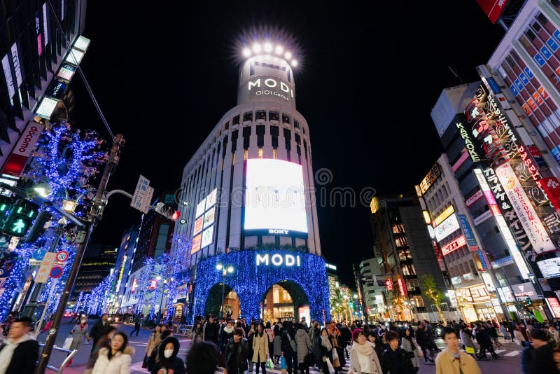 View of Shibuya with Illuminated Lights in Tokyo, Japan Editorial ...