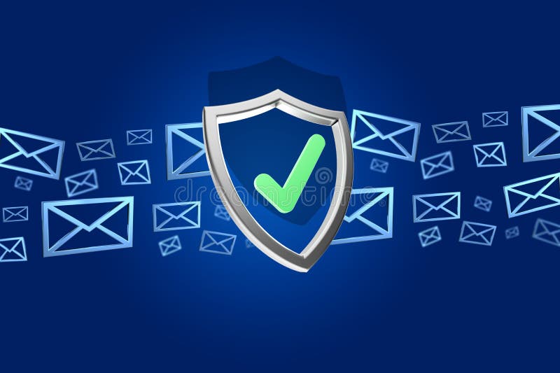 Shield Symbol Surrounded by Mail Isolated on a Color Background Stock ...