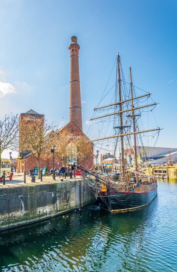 View of a Ship Anchored in Front of the Pump House in Liverpool ...