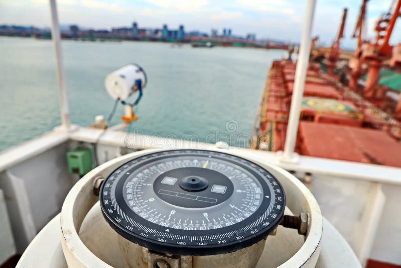 View Of The Ship And Piers On The Background Of The Magnetic Compass Card Stock Image Image