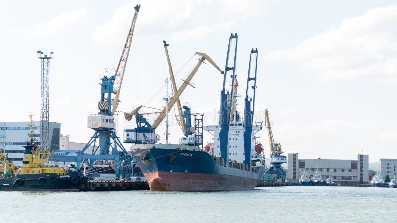 View of the Ship in the Port. Ship Loading at the Port at the Berth ...