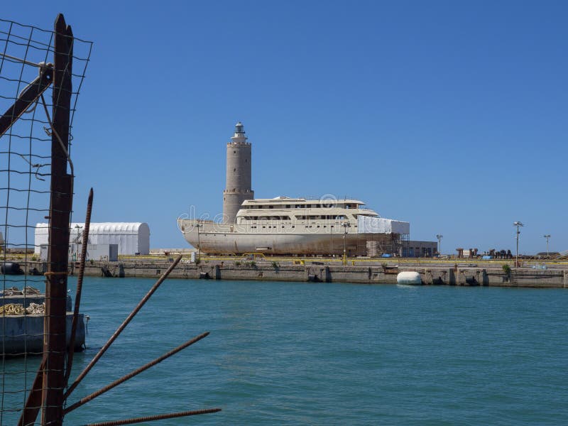 View of a Ship Under Construction in the Outdoor Shipyard Stock Photo ...