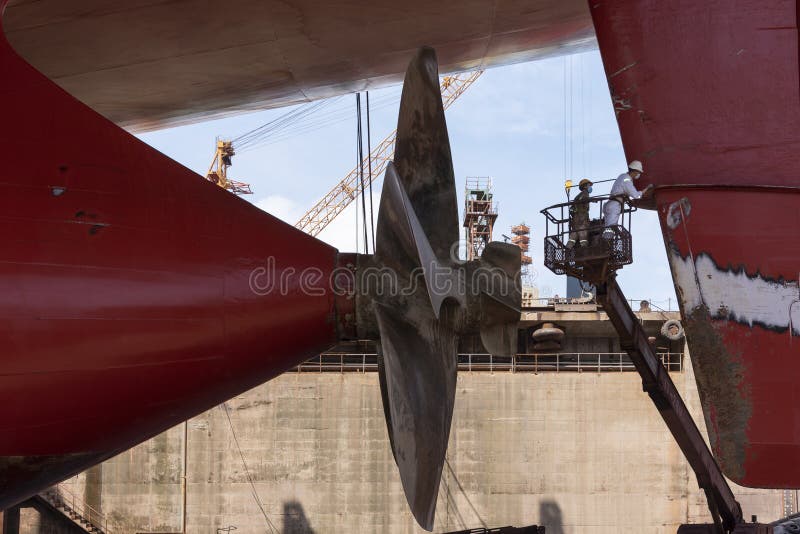 View on the Ships Propeller. Ship in a Dry Dock. Stock Photo - Image of ...