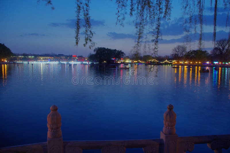 A View of Shishahai, in Peking, at Night Stock Image - Image of ...