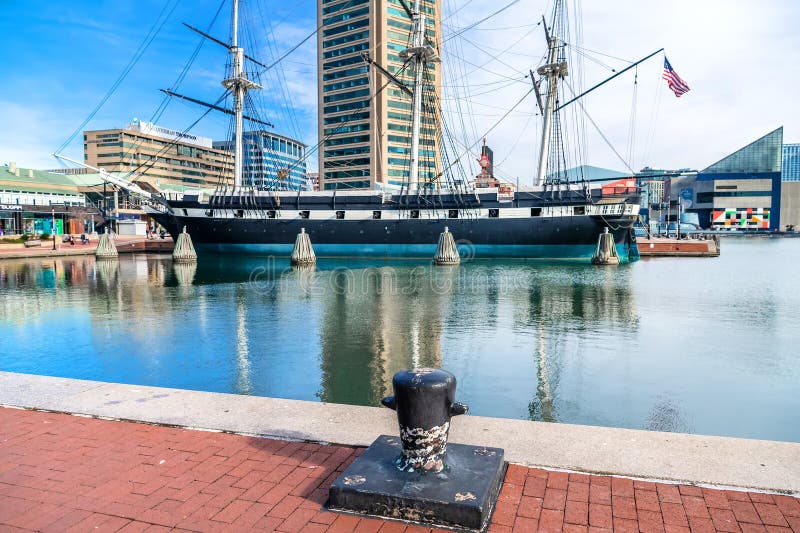 View of the Shoreline and the Sailing Ship USS Constitution in ...