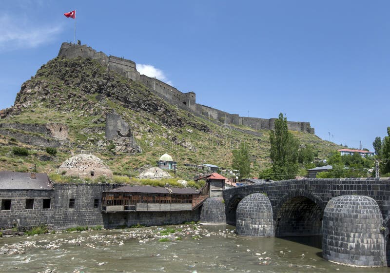 A View Showing Taskopru and the Castle of Kars at Kars in Turkey. Stock ...