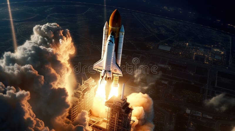 View of Shuttle Launch from Earth. Generative AI Stock Photo - Image of ... View of Shuttle Launch from Earth. Generative AI Stock Photo - Image of ...