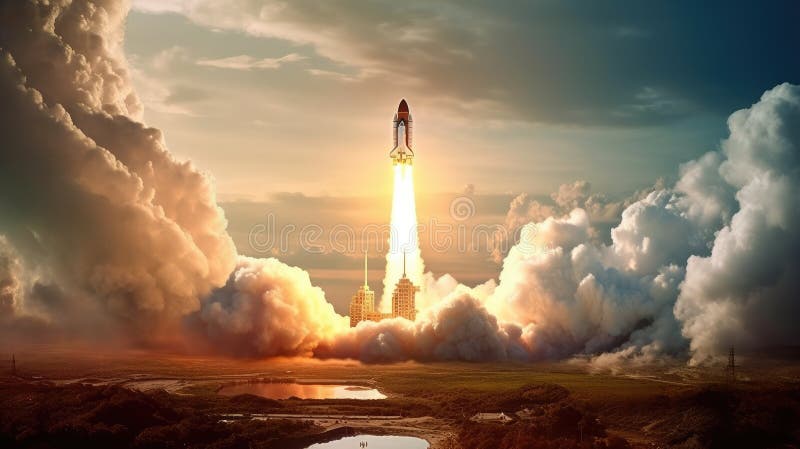 View of Shuttle Launch from Earth. Generative AI Stock Photo - Image of ... View of Shuttle Launch from Earth. Generative AI Stock Photo - Image of ...