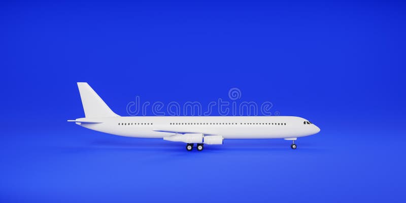 View Side Airplane on Blue Background. 3d Rendering Stock Illustration ...