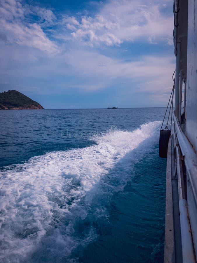 View from the Side of the Boat and Water Ripples Coming from the Moving ...