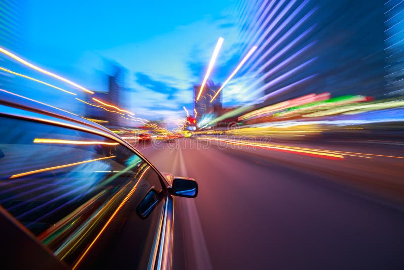 View from Side of Car Moving in a Night City Stock Photo - Image of ...