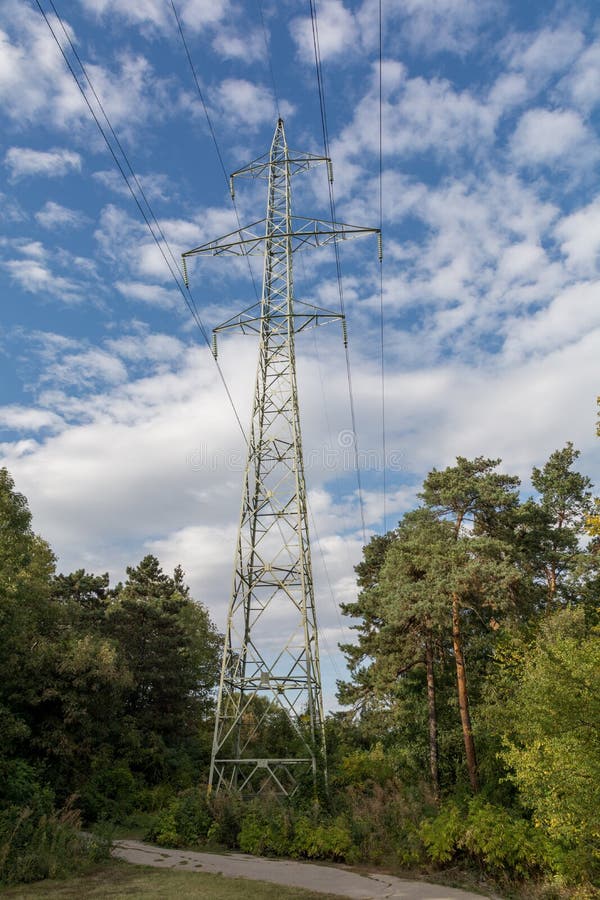 View Side of High Voltage Pole in Blue Sky Stock Image - Image of ...