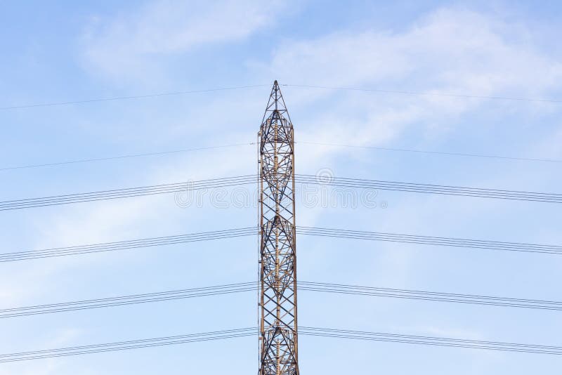 View Side of High Voltage Poles in Blue Sky Stock Photo - Image of ...