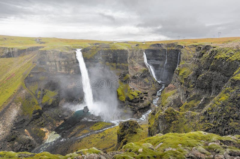 View from a Side Ledge on Top of the Valley of the Haifoss Waterfall in ...