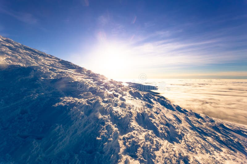 View from the Side of a Mountain at Sunset, Snow Texture Stock Image ...