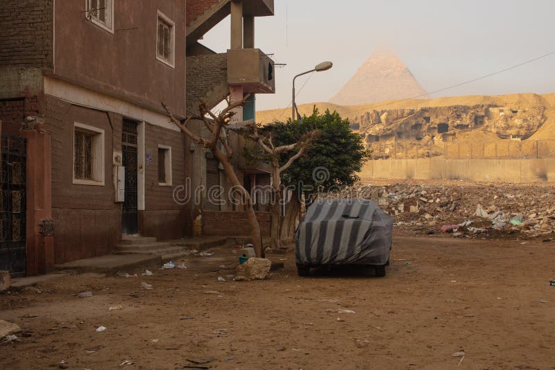 View from the Side of the Slums of the Egyptian Pyramids in Giza ...