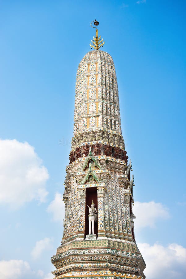 View of Side Tower of Wat Arun on Blue Sky Background Stock Image ...