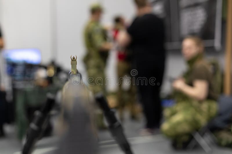 View of the Sight of an Army Weapon Machine Gun through the Buttstock ...