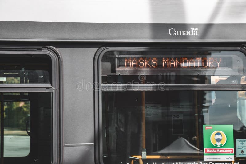 View of Sign Mask Mandatory on the Translink Bus in Vancouver Editorial ...
