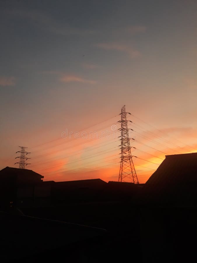 Signal tower and sunset stock photo. Image of lighting - 264218572