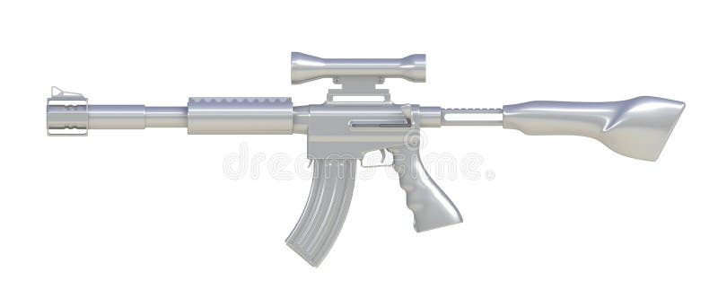 Beside View of Silver Assult Rifle AR15 Model MK18 MOD1 Isolated on ...