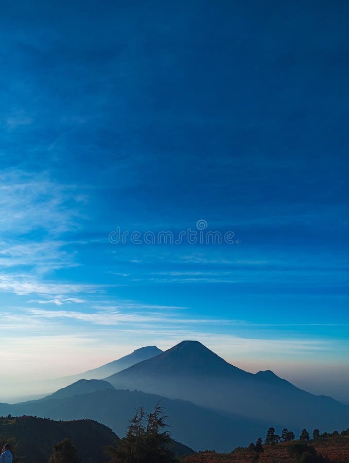 The View Sindoro Sumbing Mountain from Prau Mountain Stock Image ...