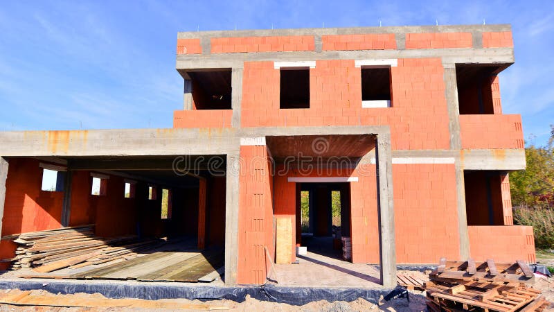View of a Single Family House Under Construction. Stock Photo - Image ...