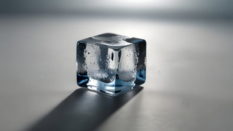 A Single Transparent Ice Cube on a Smooth White Surface Stock ...