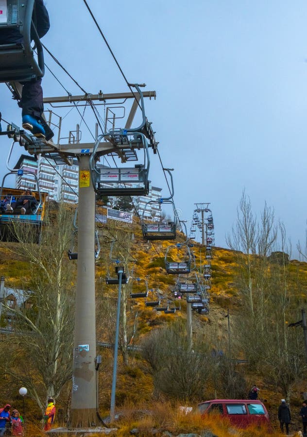 View of Ski Lift in Sierra Nevada Capped Mountain Editorial Photography ...