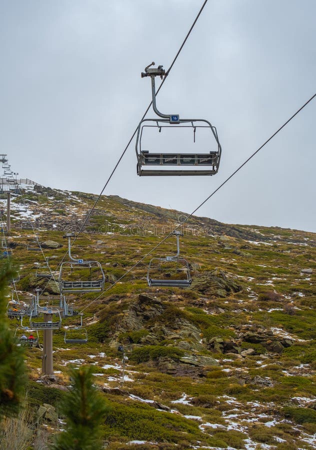 View of Ski Lift in Sierra Nevada Capped Mountain Editorial Image ...