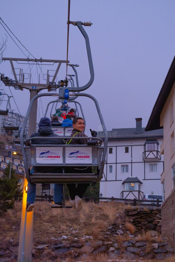 View of Ski Lift in Sierra Nevada Capped Mountain Editorial Photo ...