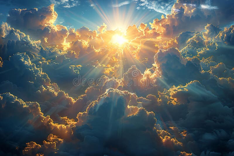 A View of the Sky from Above, Beautiful Clouds and Sun Rays, Heaven ...