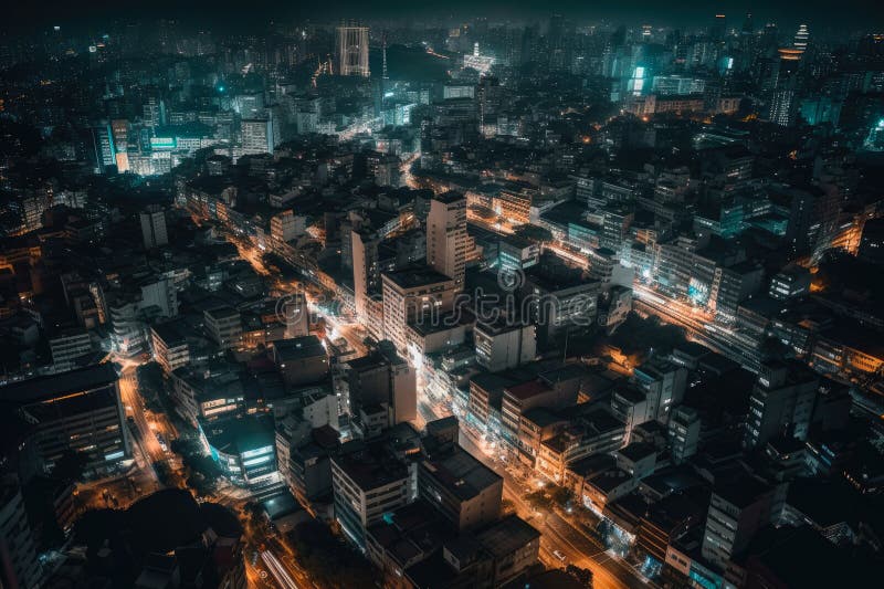 A View from the Sky of a Large City at Night. Created with Generative ...