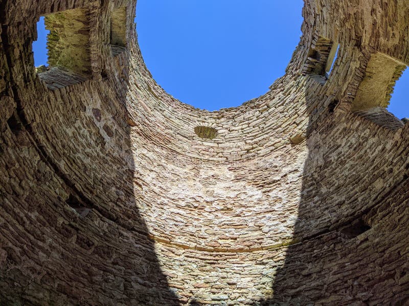 View of the Sky through an Old and Ruined Brick Building with a Round ...