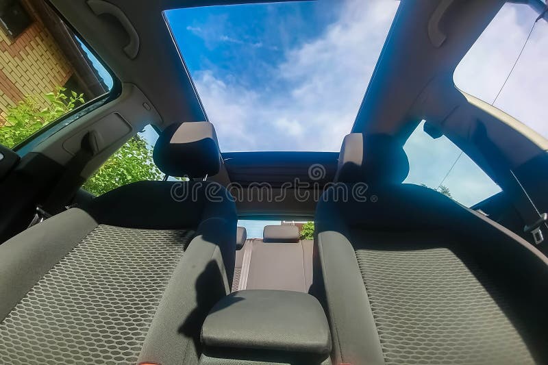 View of the Sky from the Open Roof of the Car. Stock Image - Image of ...