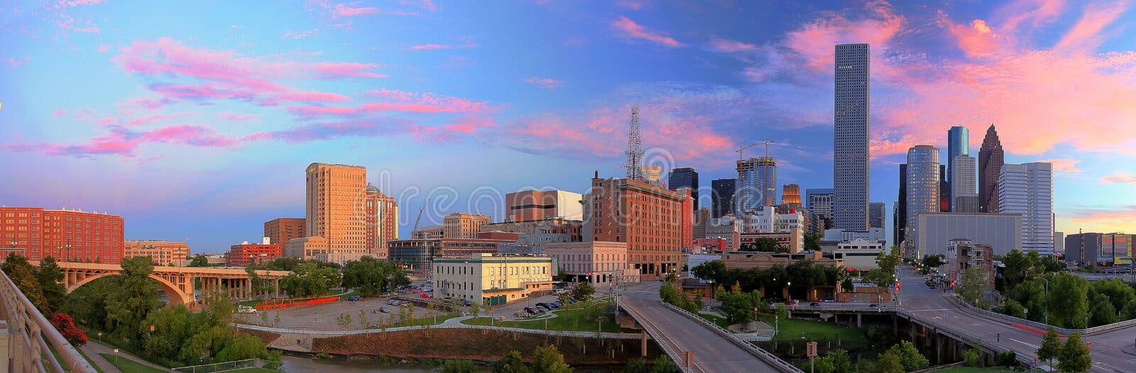 Downtown Houston Seen from the Bayou Stock Photo - Image of skyline ...