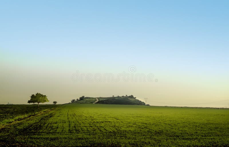 View and Skyline of Hill with Green Field in Spring Stock Photo - Image ...