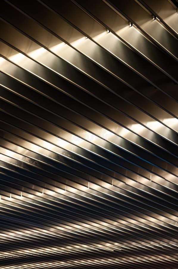 View of the Slatted Ceiling Structures with Lamps Inside. Stock Image ...