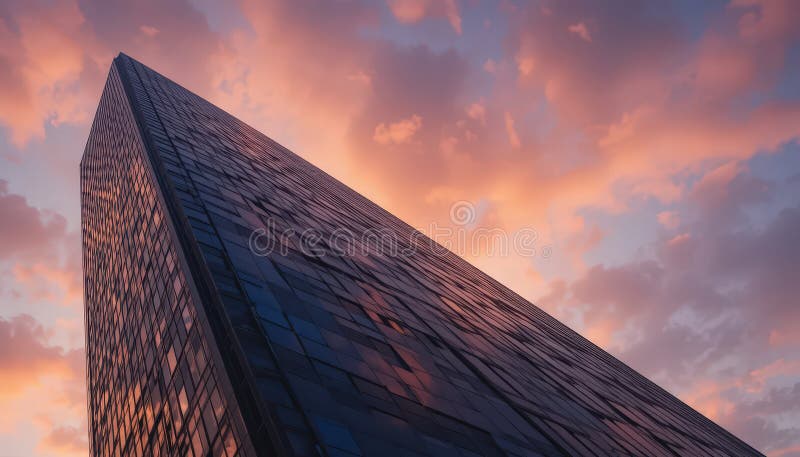 Stunning Perspective of a Modern Skyscraper Against a Colorful Sunset ...