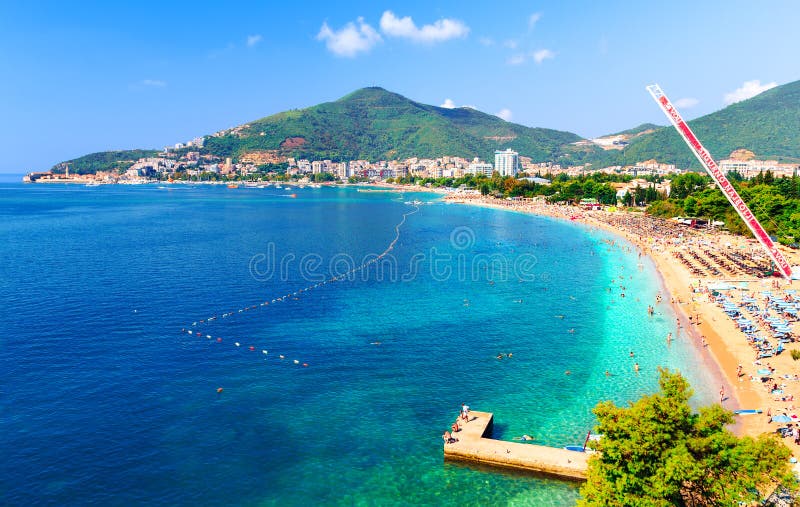 View of the Slovenska Beach and the Bay of Budva. Montenegro Stock ...