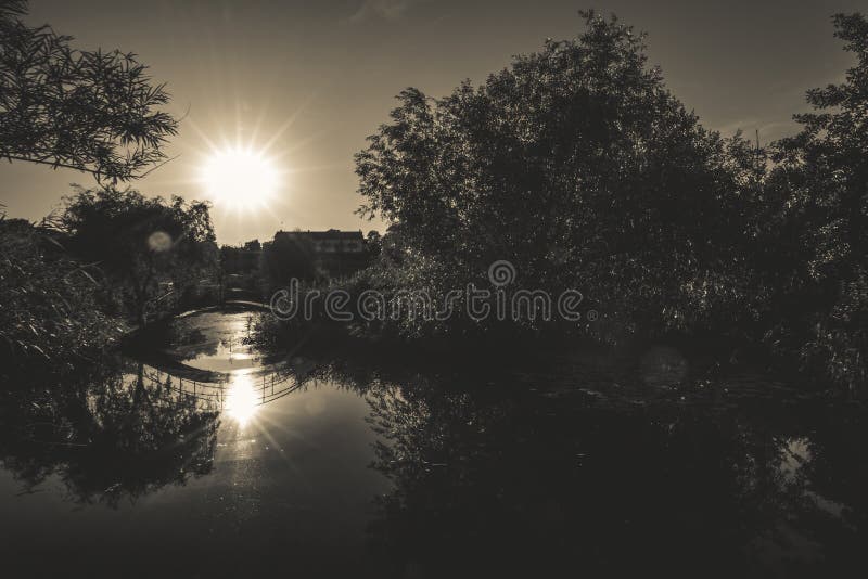 Sun Over Small Arched Bridge Stock Image - Image of fall, bridge: 197868203