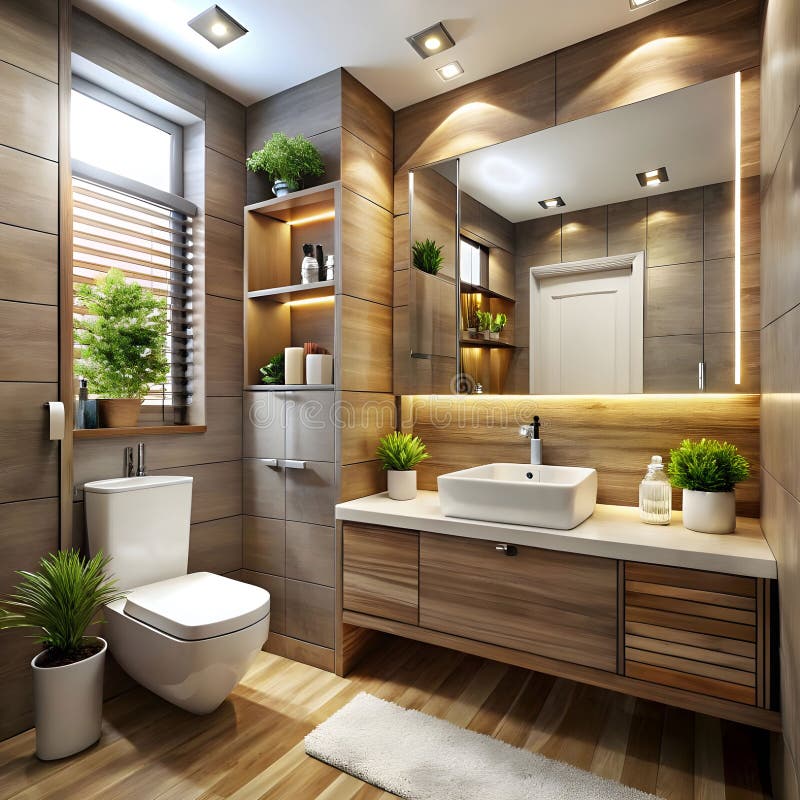 View of Small Bathroom Interior with Modern Style Stock Illustration ...