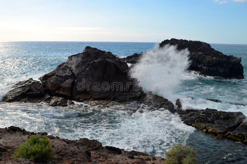 View on Small Bay and Waves Stock Image - Image of tenerife, rock: 37774023