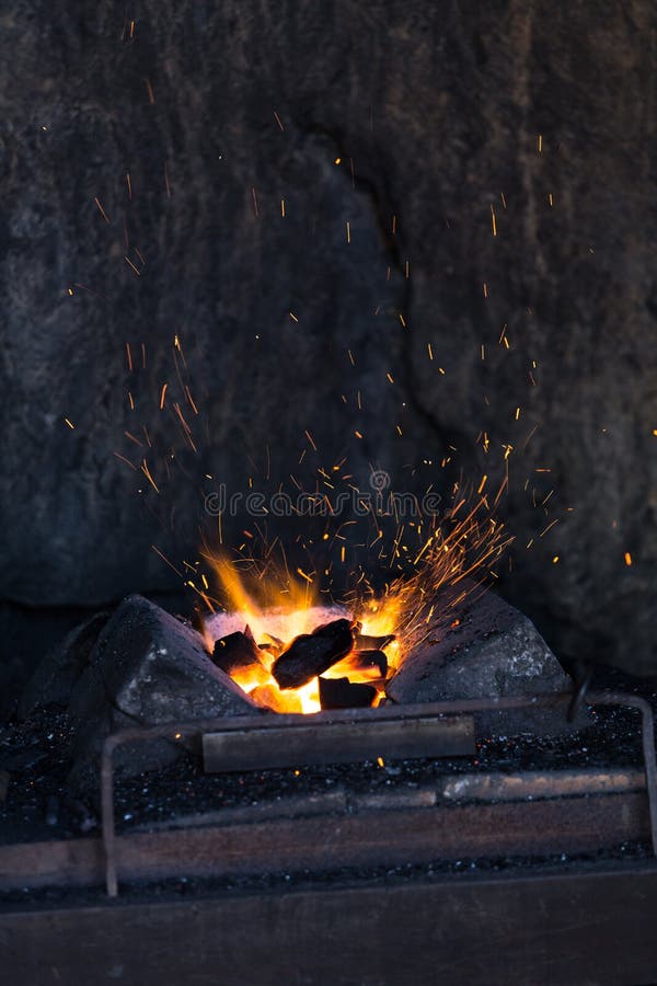 Forge Fire Explosion with Coal and Sparts Stock Image - Image of ...