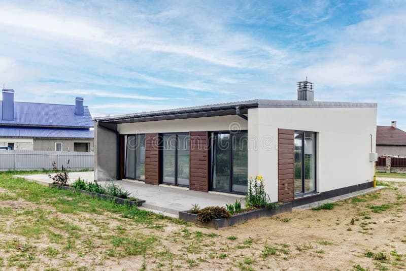 View of a Small Modern House Immediately after Construction. Step House ...